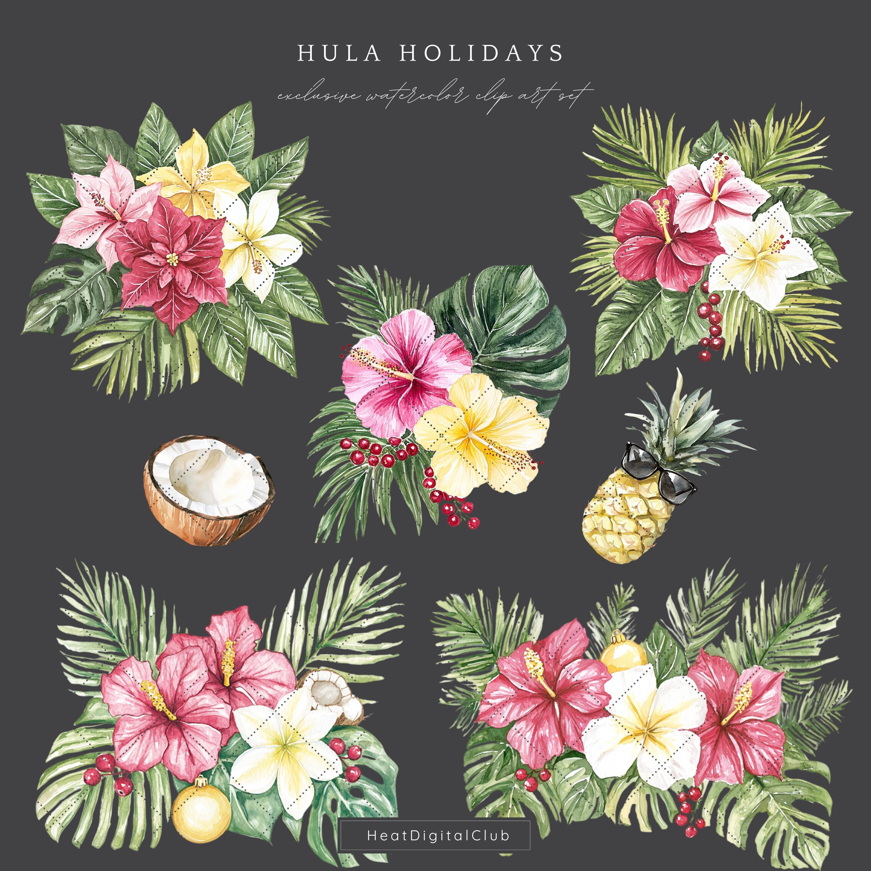 Watercolor Hula Holidays Arrangement Clipart, Hawaiian Christmas Clip ...