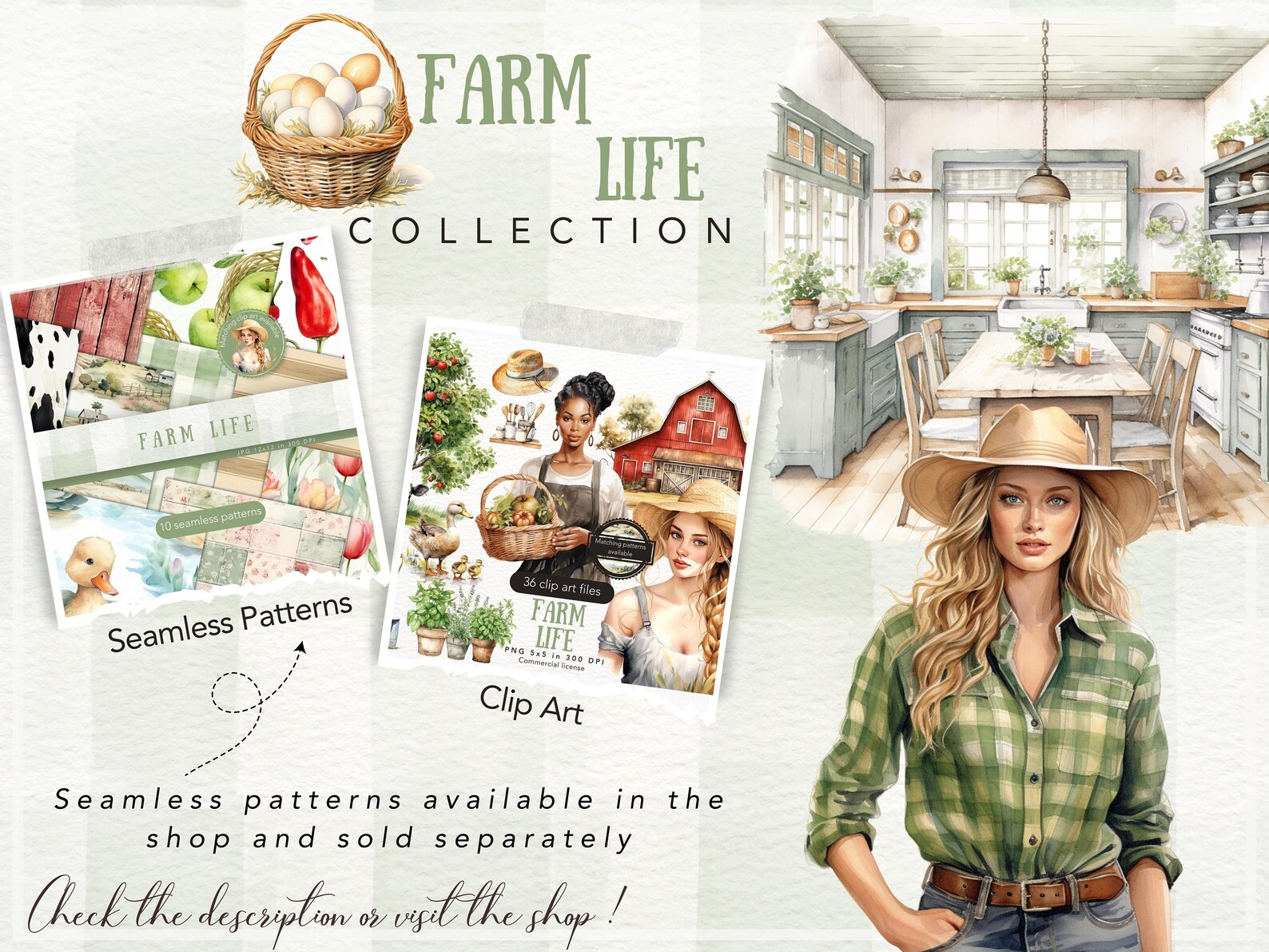 Watercolor Farm Life Clipart Bundle, Farmhouse Clip Art, Farm Animals ...