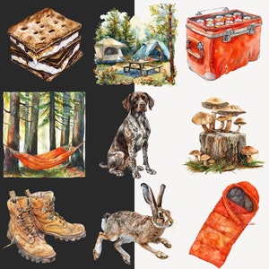 Watercolor Forest Adventure Clipart, Camping Clip Art, Travel PNG ...