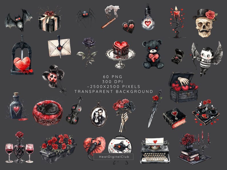 Watercolor Spooky Valentines Day Clipart, Creepy Valentine Clip Art ...