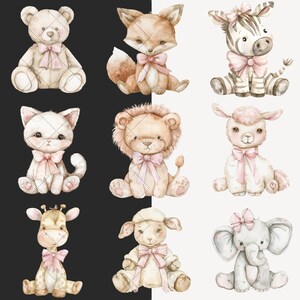 Watercolor Pink Vintage Plush Animals Clipart Bundle, Nursery Animal ...
