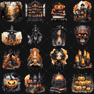 Watercolor Spooky Dark Halloween Witch Clipart Bundle PNG, Witchcraft ...