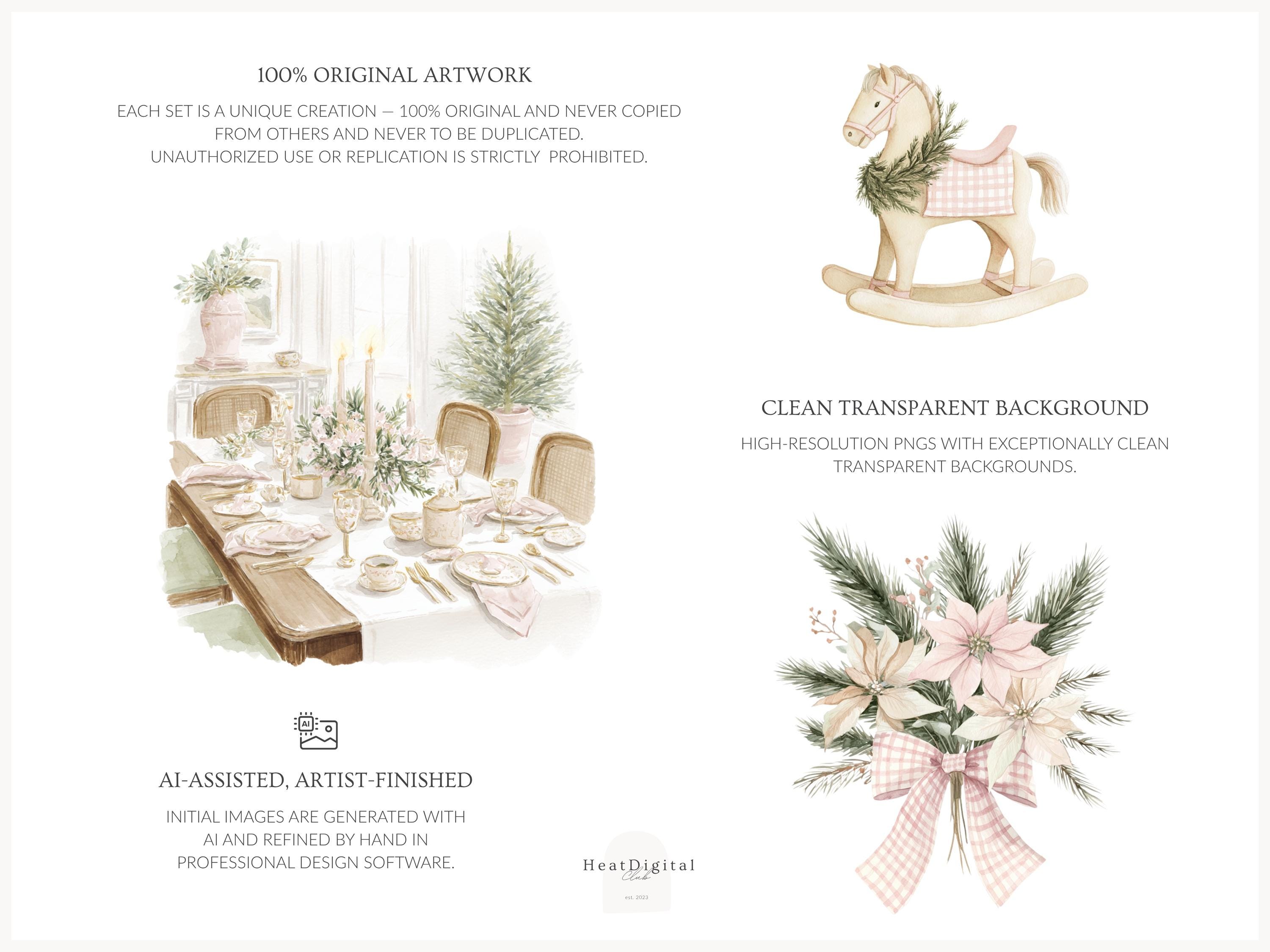 Watercolor Timeless Noël Clipart, Cozy Pink Winter Clip Art, Christmas ...