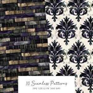 Watercolor Dark Poem Seamless Patterns, Dark Gothic Pattern JPEG ...