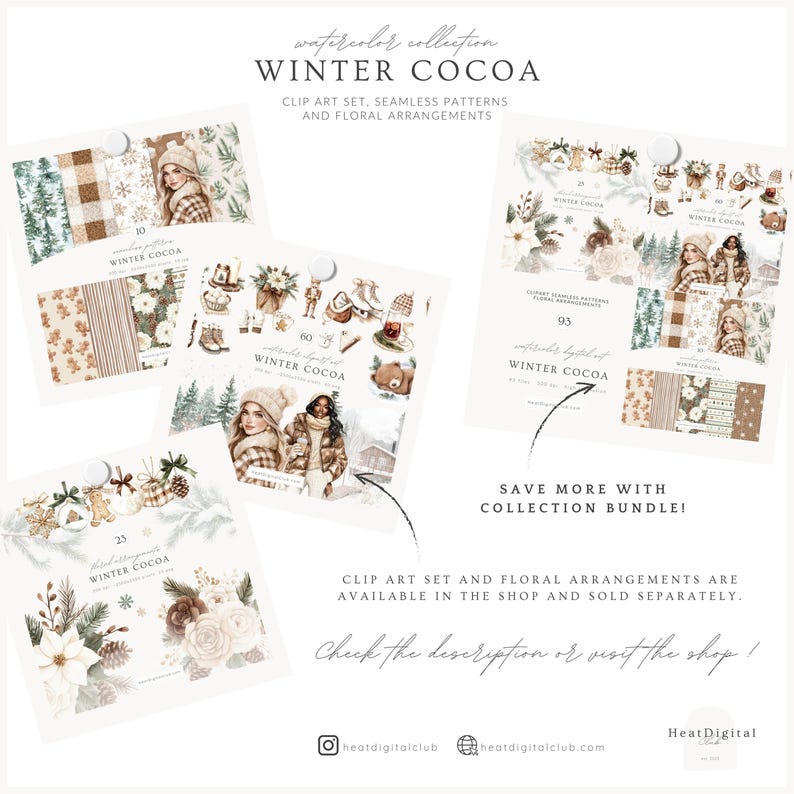 Watercolor Winter Cocoa Seamless Patterns | Cozy Elegant Winter JPG ...