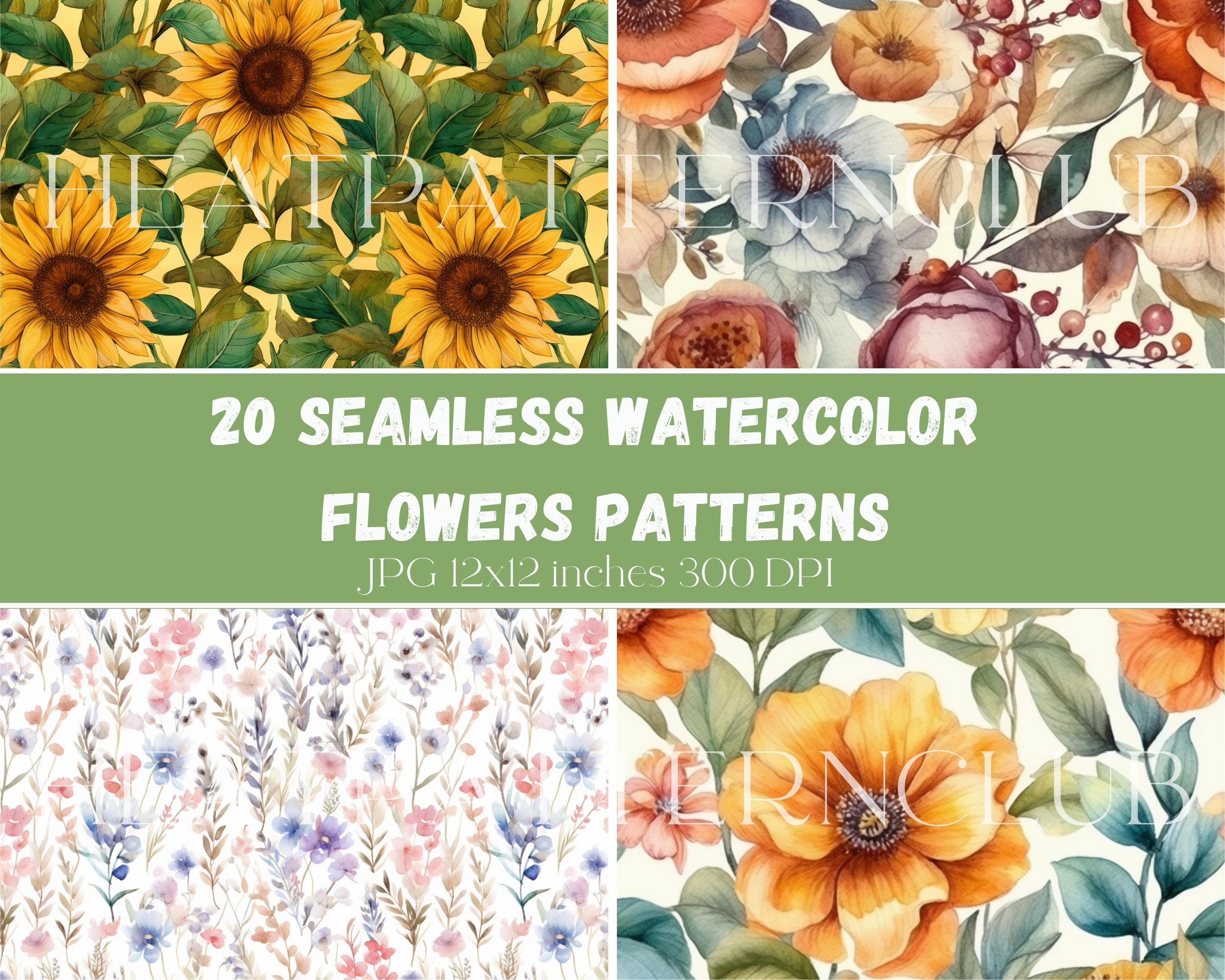 20 Seamless Watercolor Flower Patterns JPEG Digital - Etsy