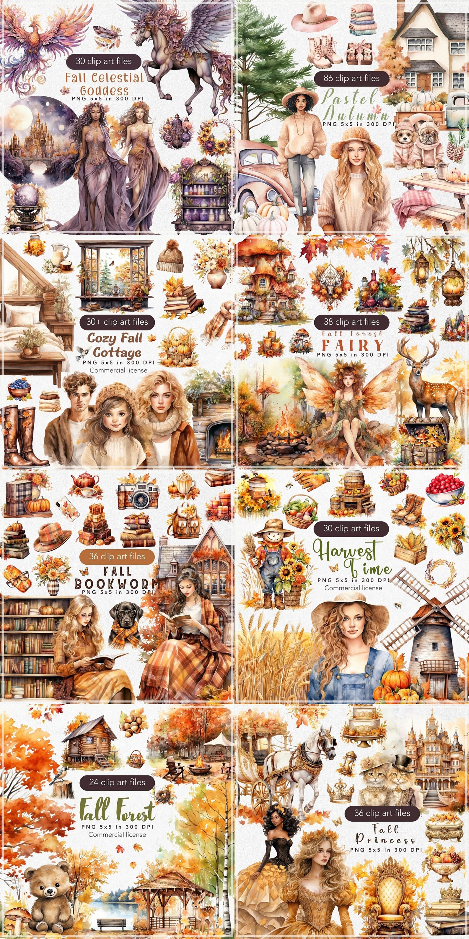 Watercolor Fall Mega Bundle Clipart PNG Cozy Autumn Farm - Etsy