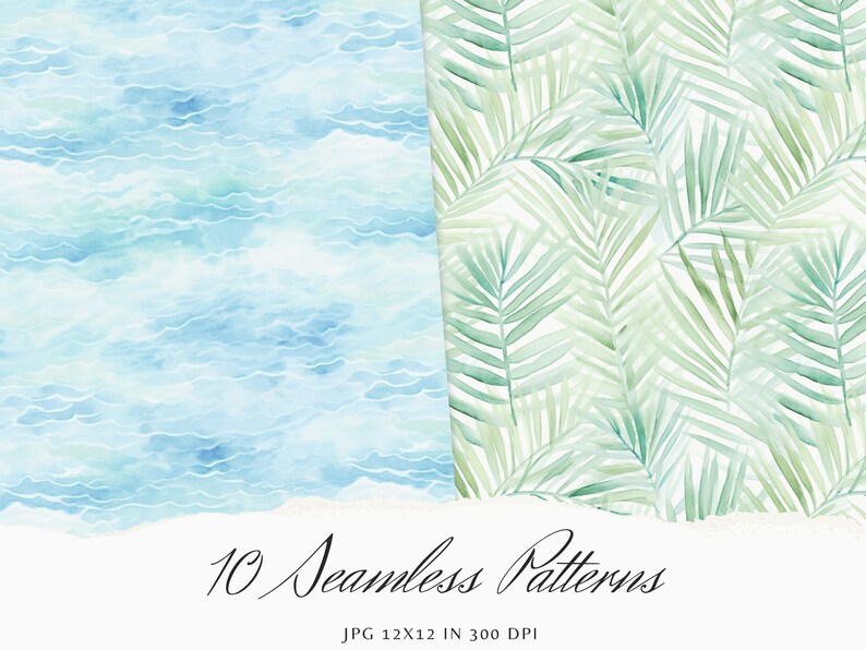 Watercolor Island Adventure Seamless Patterns, Beach Pattern JPEG ...
