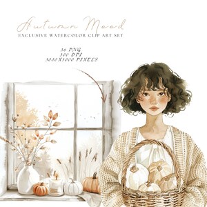 Watercolor Autumn Mood Clipart Bundle, Fall Clipart PNG, Neutral Cozy ...