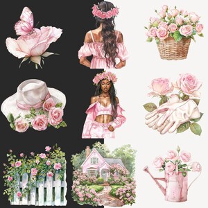 Watercolor Rose Garden Clipart Bundle, Pink Roses Clip Art, Summer ...