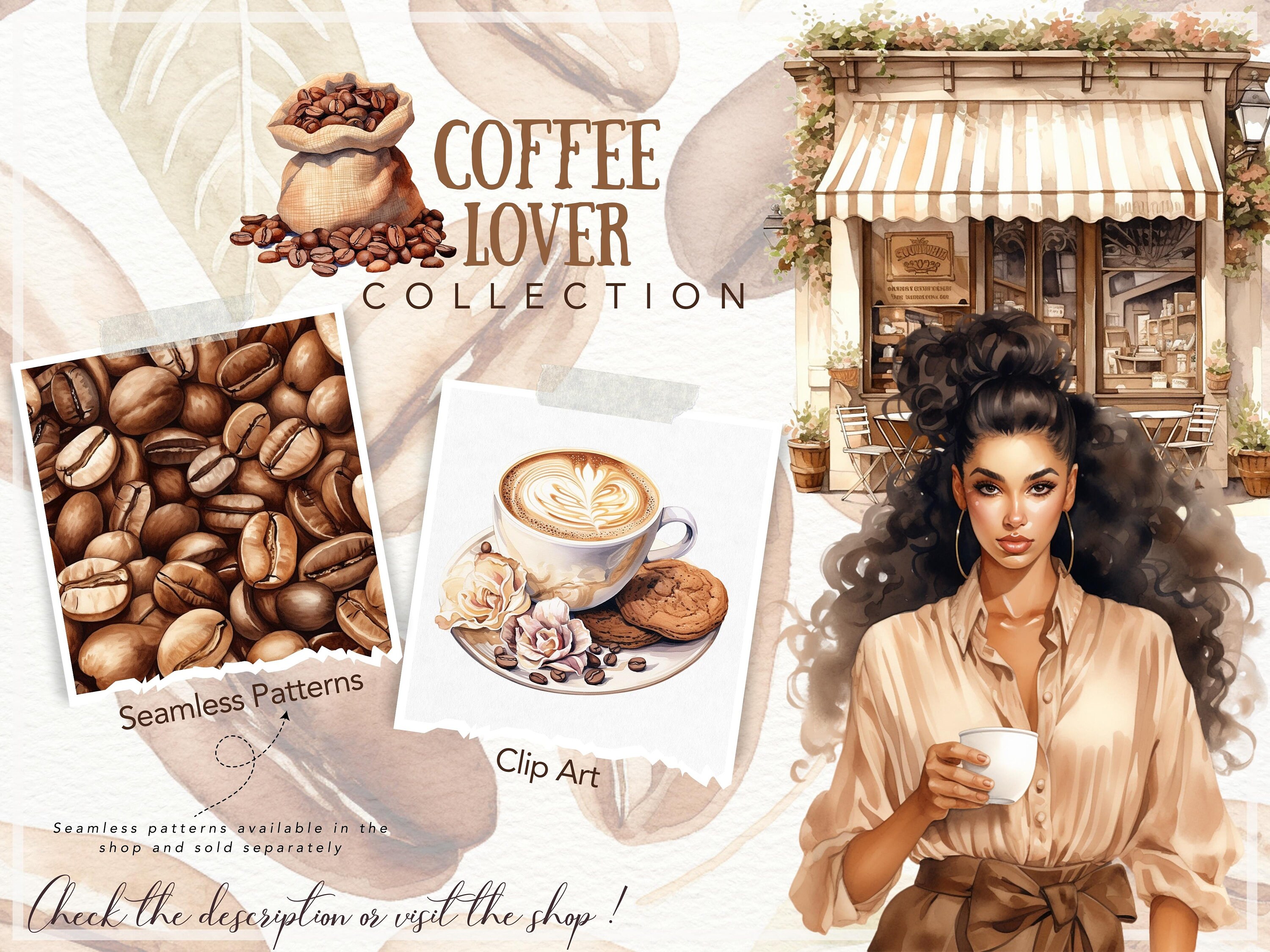 Watercolor Coffee Lover Clipart Bundle, Coffee Drinks Clip Art, Barista ...