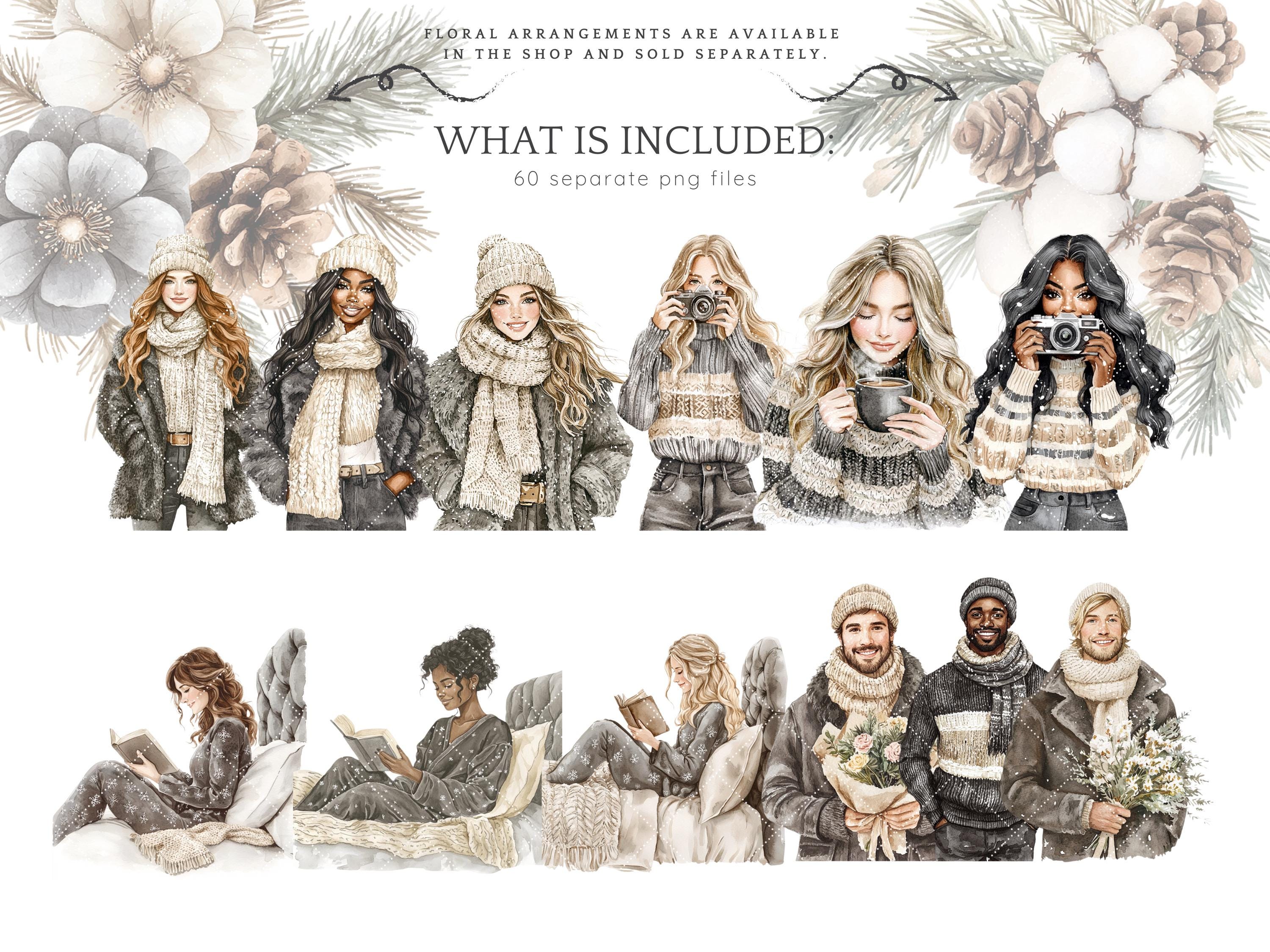 Watercolor Winter Mood Clipart, Cozy Winter Clip Art Bundle, Rustic ...