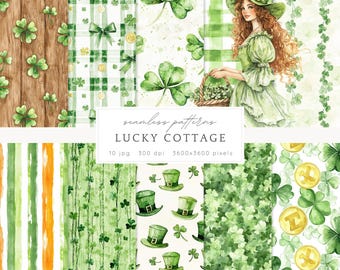 Watercolor St. Patrick's Day Seamless Patterns, Floral Pattern JPEG ...