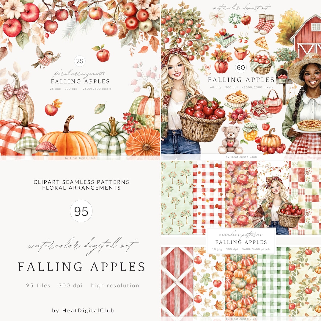 Watercolor Falling Apples Clipart, Fall PNG, Cozy Autumn Farm ...