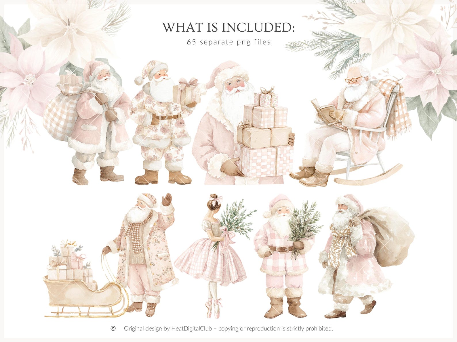 Watercolor Timeless Noël Clipart, Cozy Pink Winter Clip Art, Christmas ...