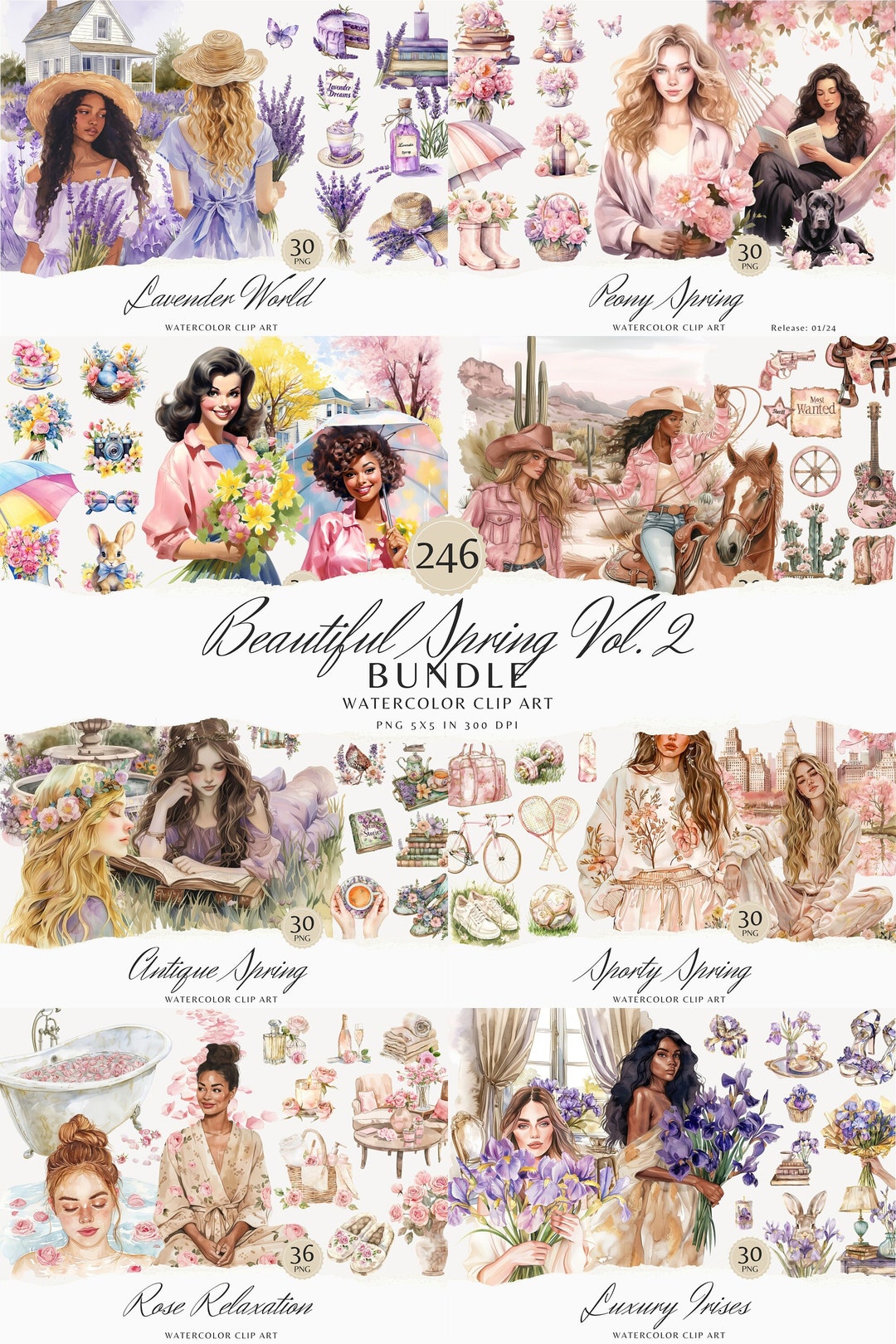 Watercolor Beautiful Spring V 2 Clipart Bundle, Clip Art PNG, Floral ...