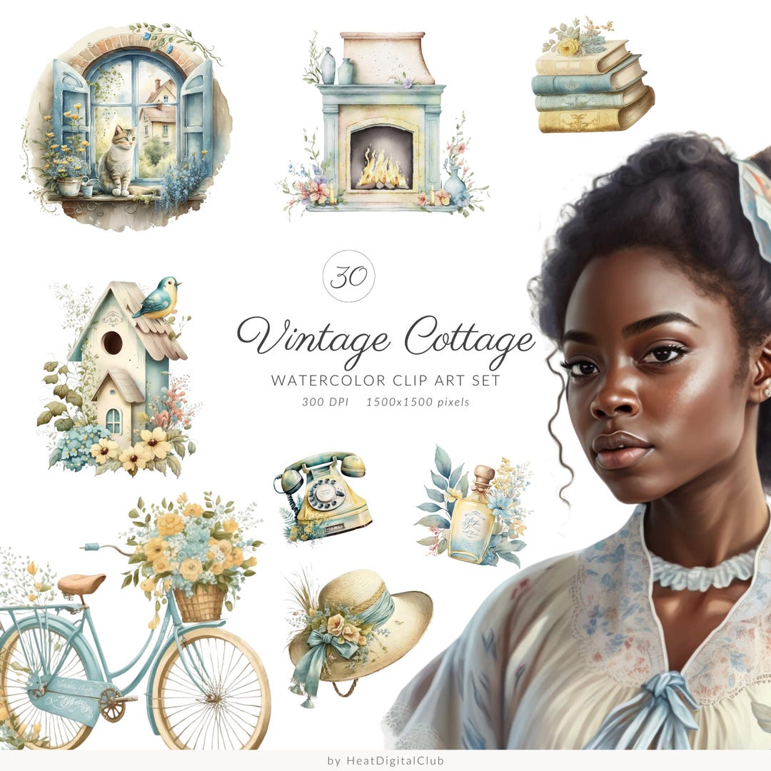 30 Watercolor Vintage Cottage Life Items Clip Art, Cottagecore Clipart ...
