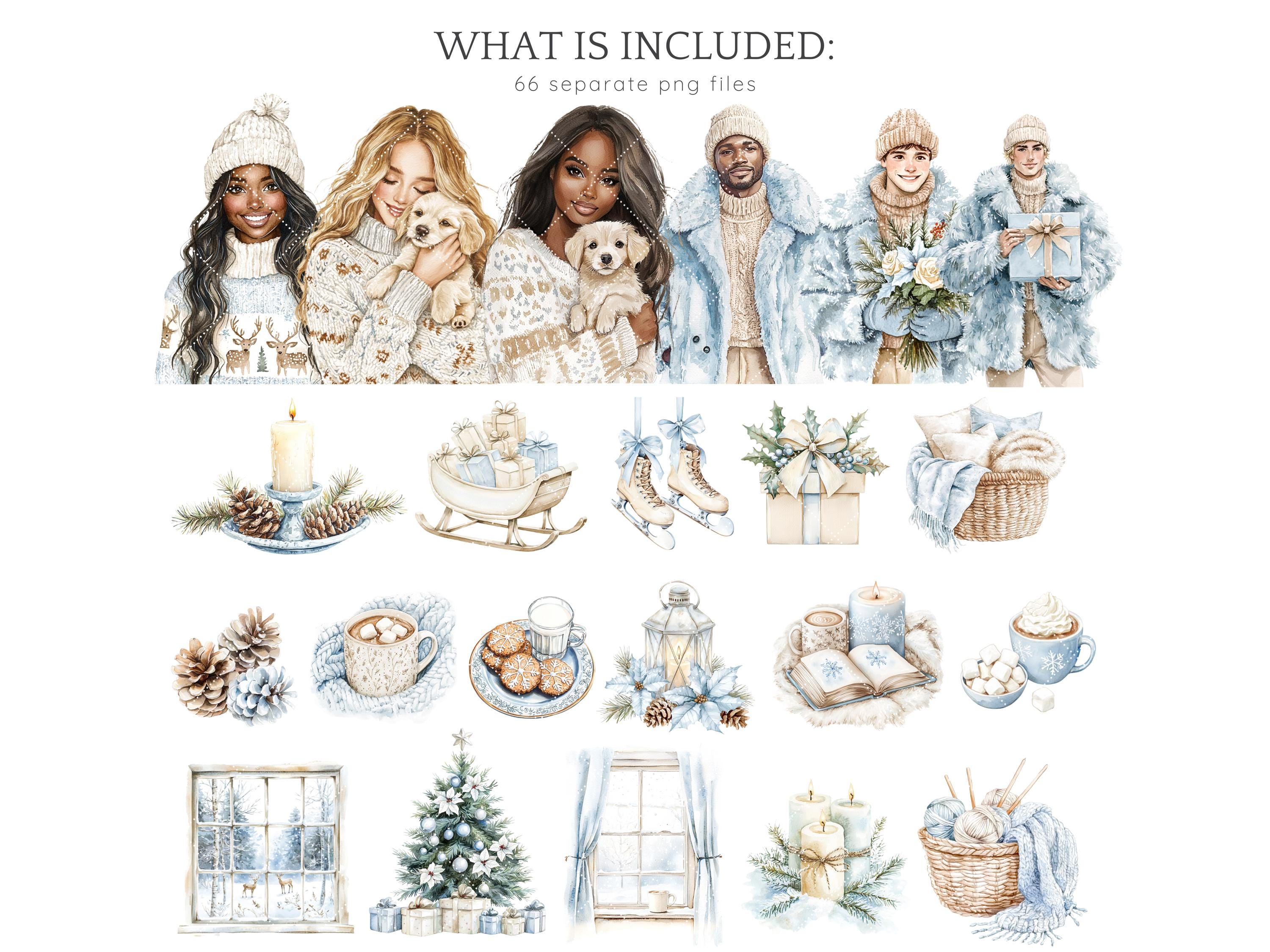 Watercolor Frosty Coziness Clipart, Cozy Winter Clip Art Bundle ...