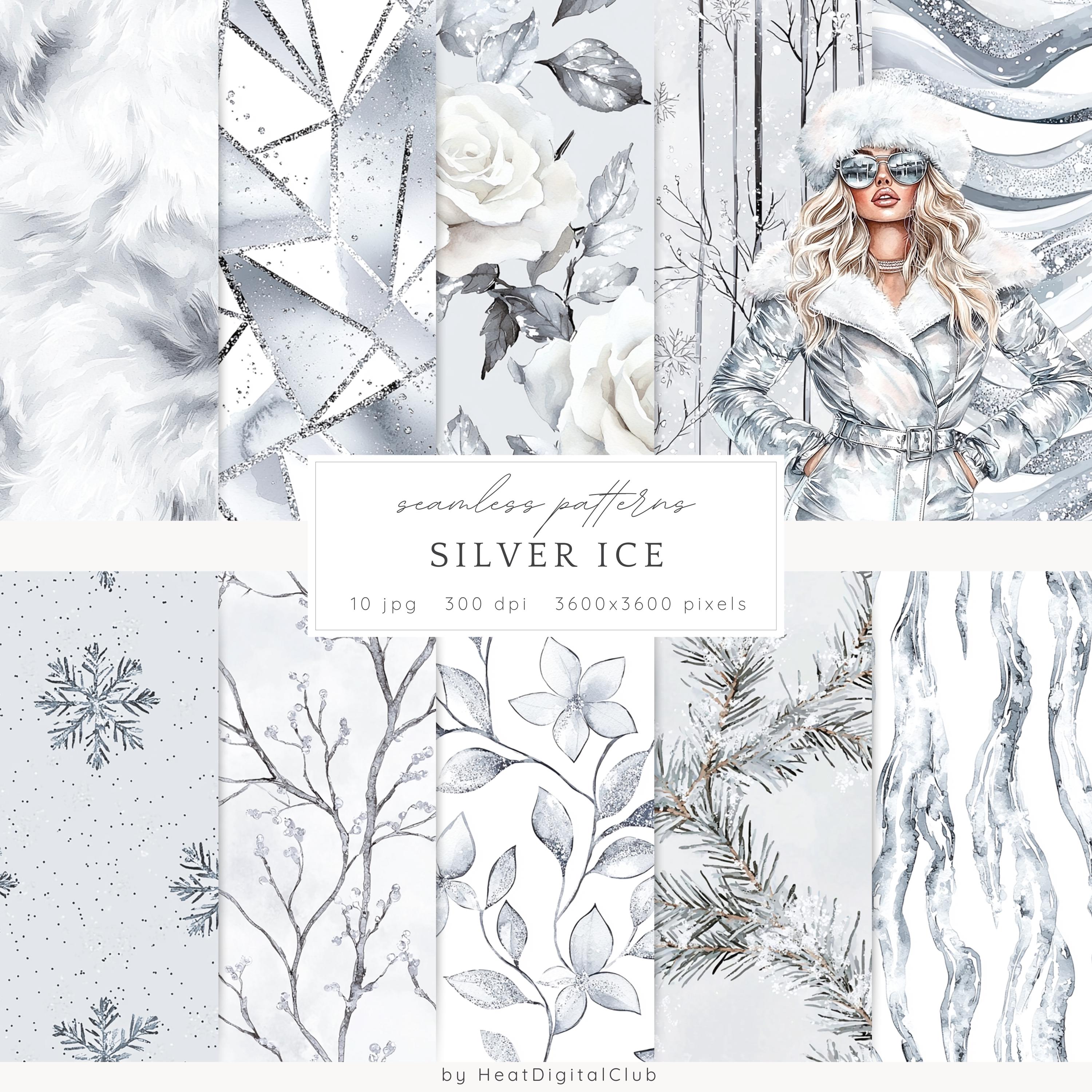 Watercolor Silver Ice Clipart, Cozy Winter Clip Art Bundle, Modern ...