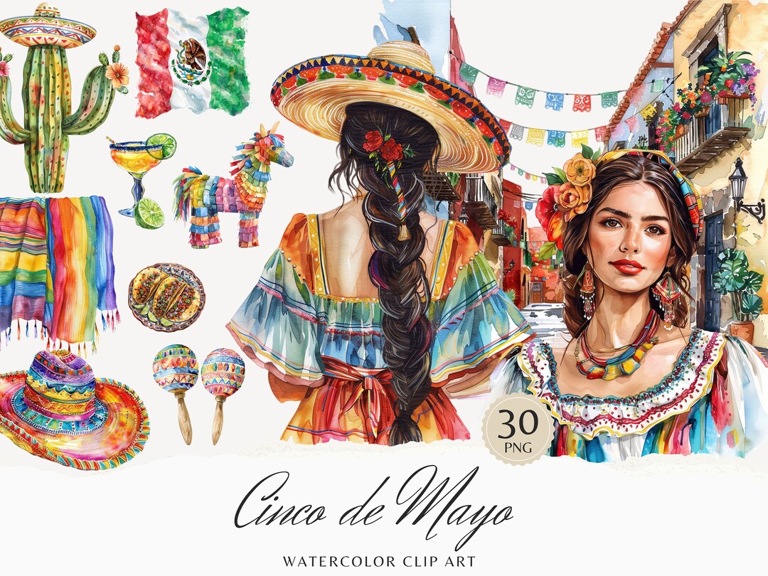 Watercolor Cinco De Mayo Clipart Bundle, Mexico Clip Art, Pinata ...