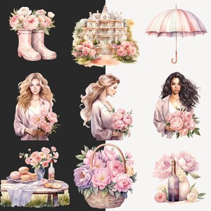 Watercolor Peony Spring Clipart, Cozy Spring Clip Art, Floral Graphics ...