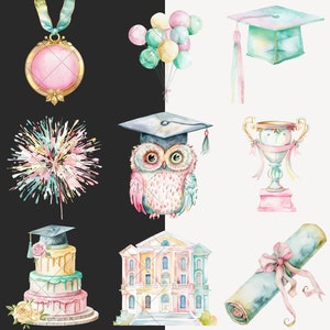 Watercolor Pastel Graduation Clipart, Graduation Clip Art Bundle ...