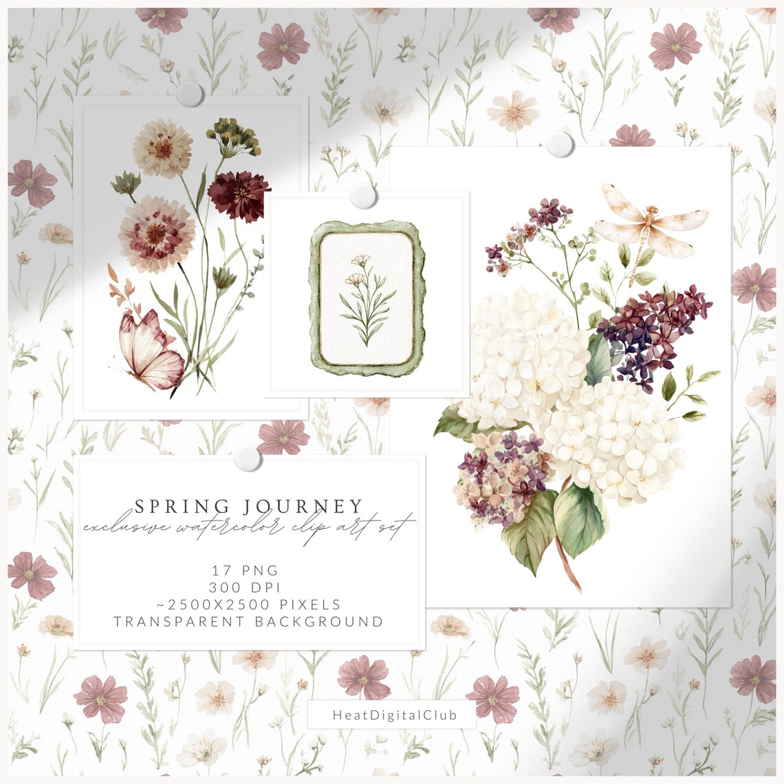 Watercolor Spring Journey Floral Arrangements Clipart, Spring Botanical ...