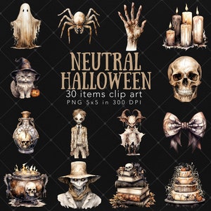 Watercolor Neutral Halloween Clip Art Bundle, Cute Beige Ghost Clipart ...