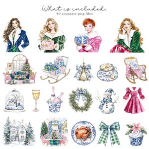 Watercolor Grandmillennial Christmas Clipart, Chinoiserie Clip Art ...