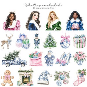 Watercolor Grandmillennial Christmas Clipart, Chinoiserie Clip Art ...