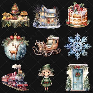 Watercolor Christmas PNG Clipart Bundle Images, Vintage Christmas ...