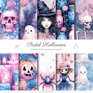 Seamless Cute Pastel Halloween Patterns, Spooky Pastel Textures JPEG ...