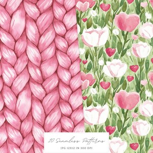 Watercolor Valentines Day Seamless Patterns, Valentines JPG, Love ...