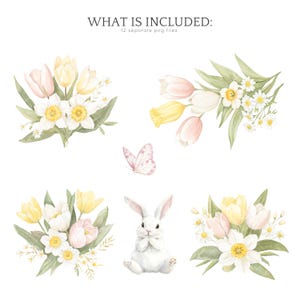Watercolor Happy Easter Floral Arrangements Clipart, Tulips PNG, Spring ...