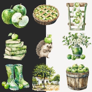 Watercolor Apple Garden Clipart Bundle, Green Apples Clip Art, Fruits ...