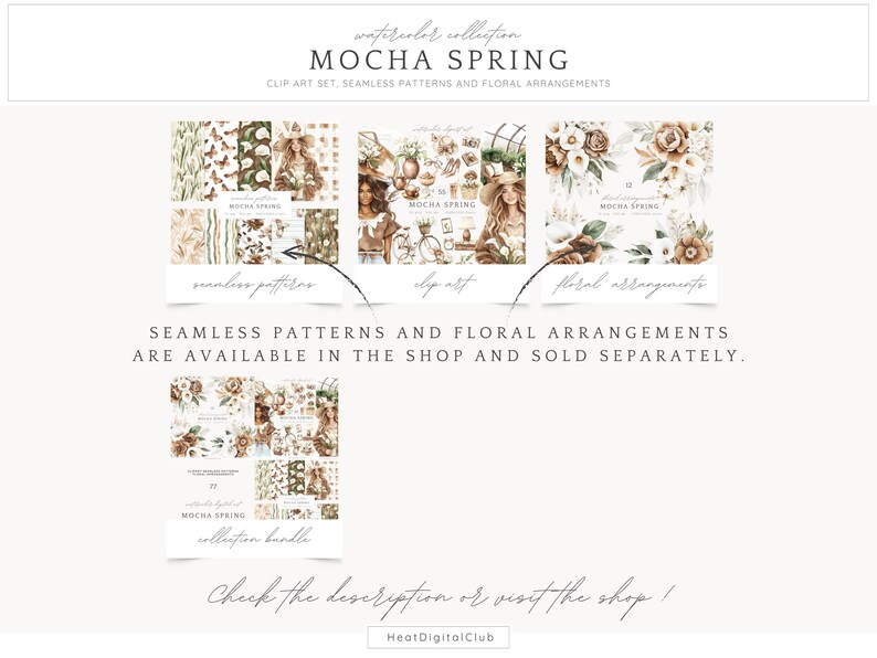 Watercolor Mocha Spring Clipart, Cottage Spring Summer Garden, Cozy ...