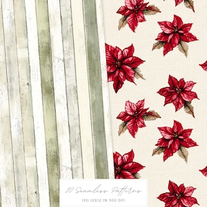 Watercolor Christmas Seamless Patterns, Organic and Cozy Xmas JPEG ...