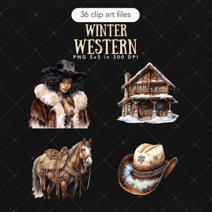 Watercolor Winter Western Clipart Bundle, Cowgirl Texas Horse Ranch ...