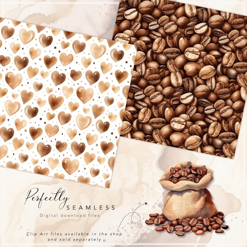 Watercolor Coffee Beans Seamless Patterns, Coffee Lover Paper (digital ...