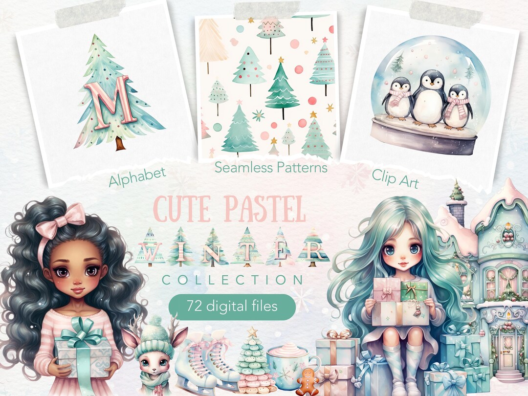 Watercolor Cozy Cute Pastel Winter Clipart Bundle, Christmas Clip Art ...