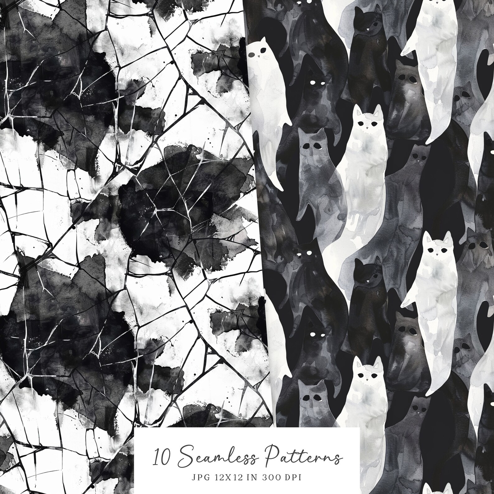 Watercolor Haunted Mansion Seamless Patterns, Creepy Halloween Pattern ...