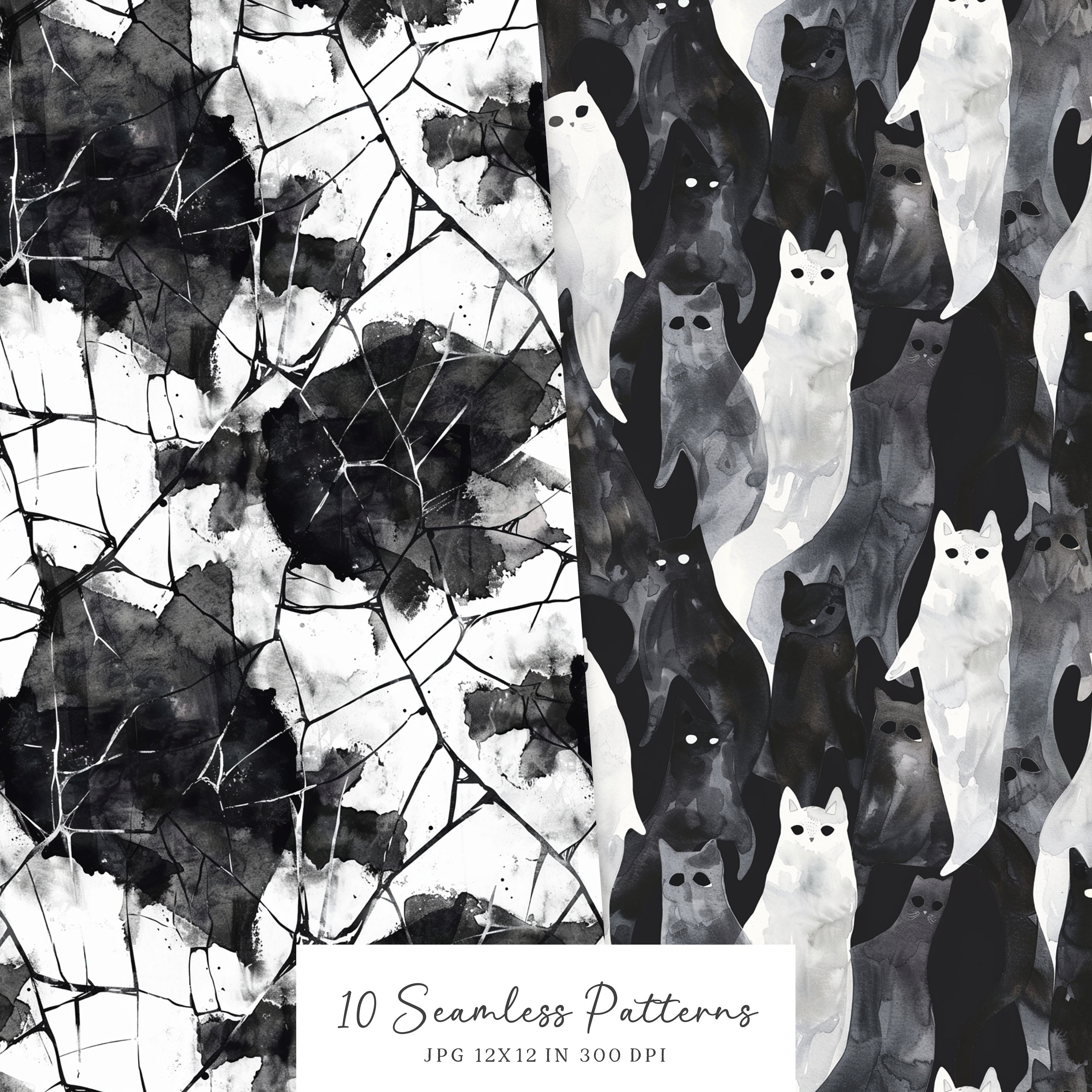 Watercolor Haunted Mansion Seamless Patterns, Creepy Halloween Pattern ...