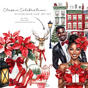 Watercolor Classic Christmas Clipart, Christmas Clip Art, Festive ...