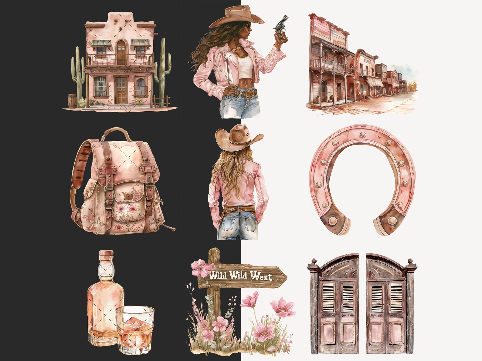Watercolor Spring Western Clipart Bundle, Cowgirl Texas Horse Ranch ...