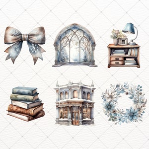 Watercolor Winter Bookworm Clip Art Bundle, Bookshelf, Winter Book ...