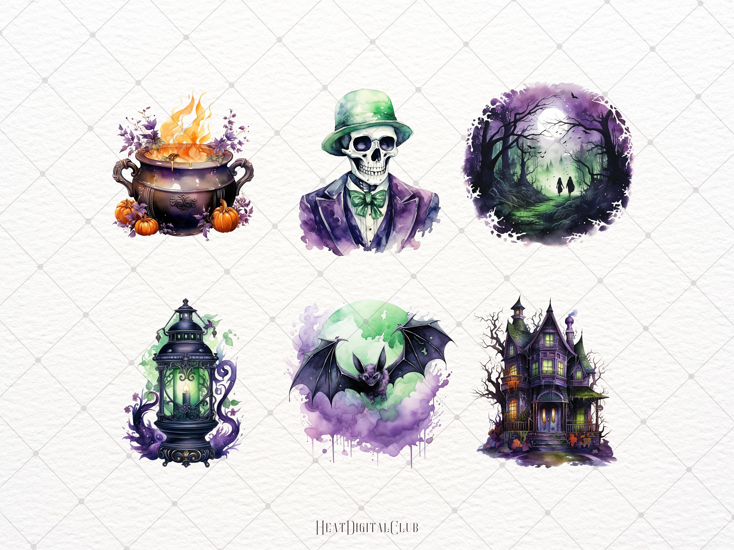 Watercolor Spooky Dark Halloween Witch Clipart Bundle PNG, Witchcraft ...