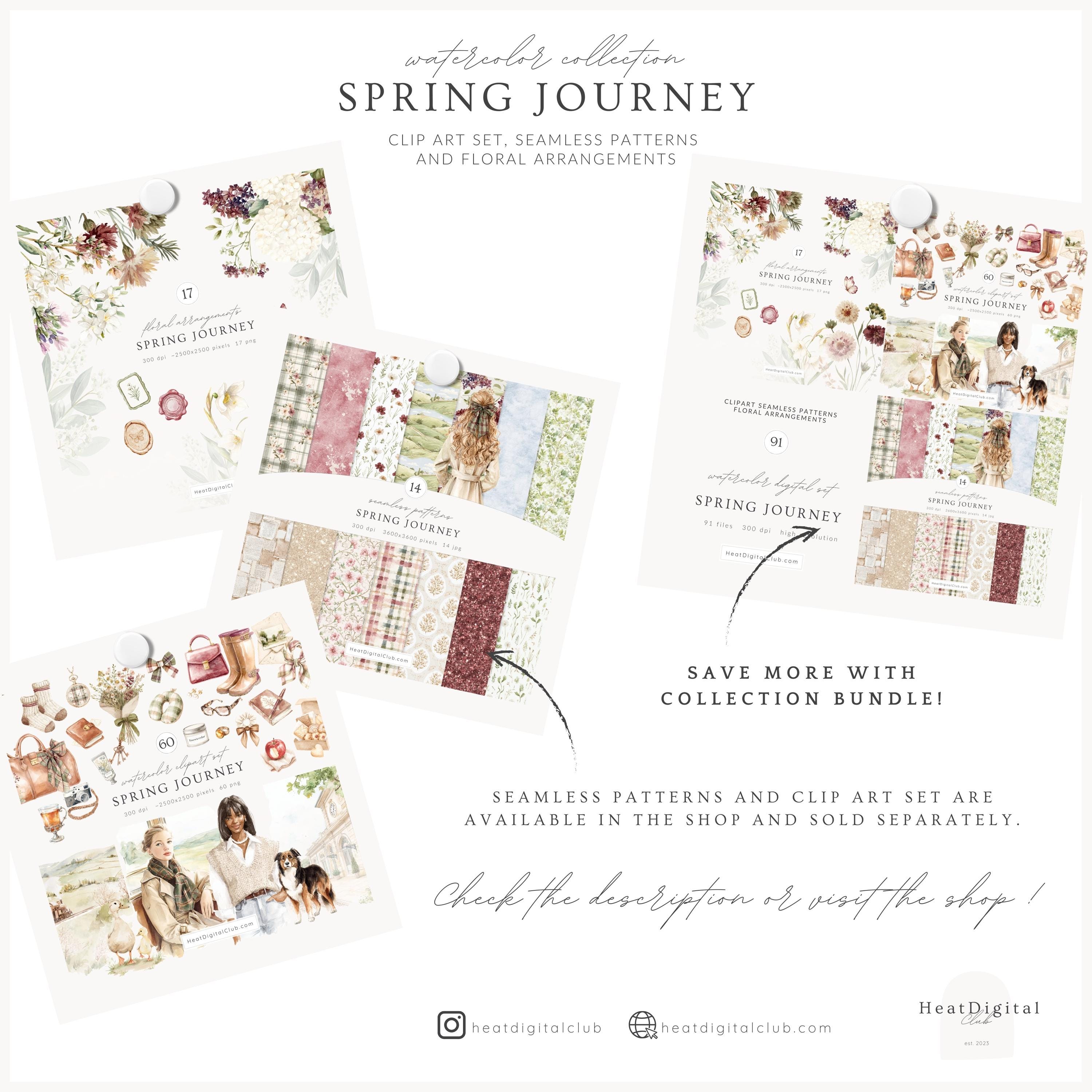 Watercolor Spring Journey Floral Arrangements Clipart, Spring Botanical ...