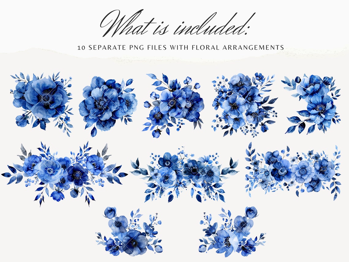 Watercolor Blue Floral Clipart Bundle, Blue Flowers Clipart, Floral PNG ...