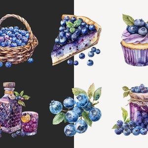 Watercolor Blueberry Garden Clipart Bundle, Berries Clip Art, Summer ...