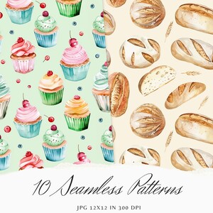 Watercolor Baking Party Seamless Patterns, Bakery Pattern JPEG ...
